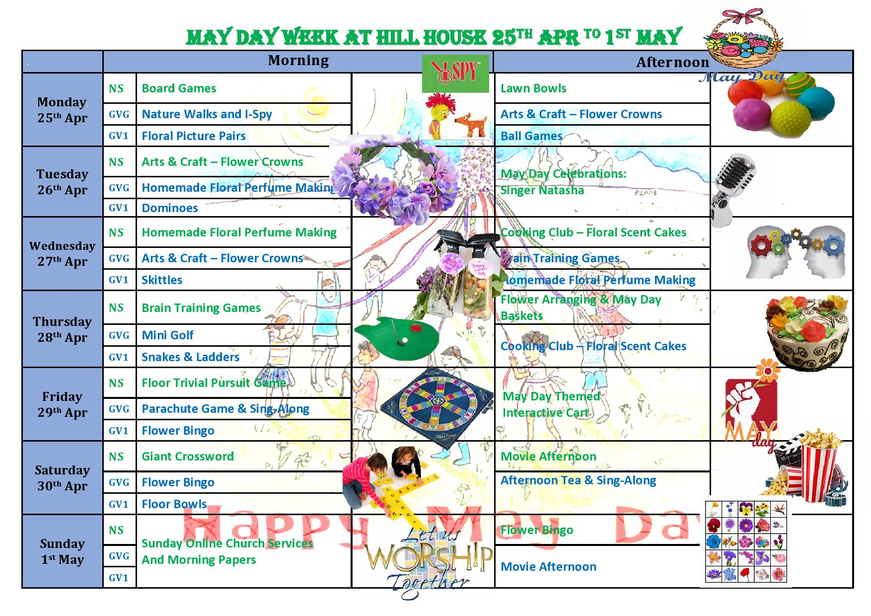 Weekly care home activities | Hill House Nursing & Dementia Home